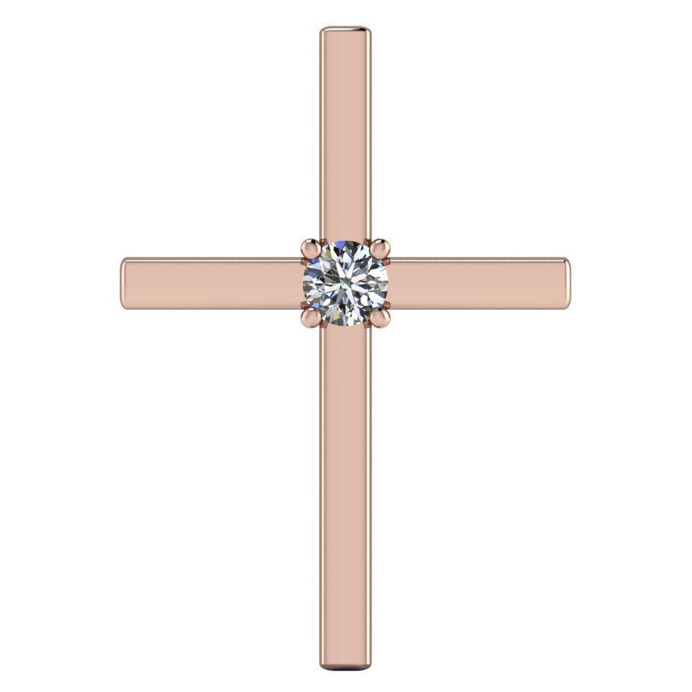 Round Center Stone 4 Prong Solitaire Cross Pendant 14K Rose Gold