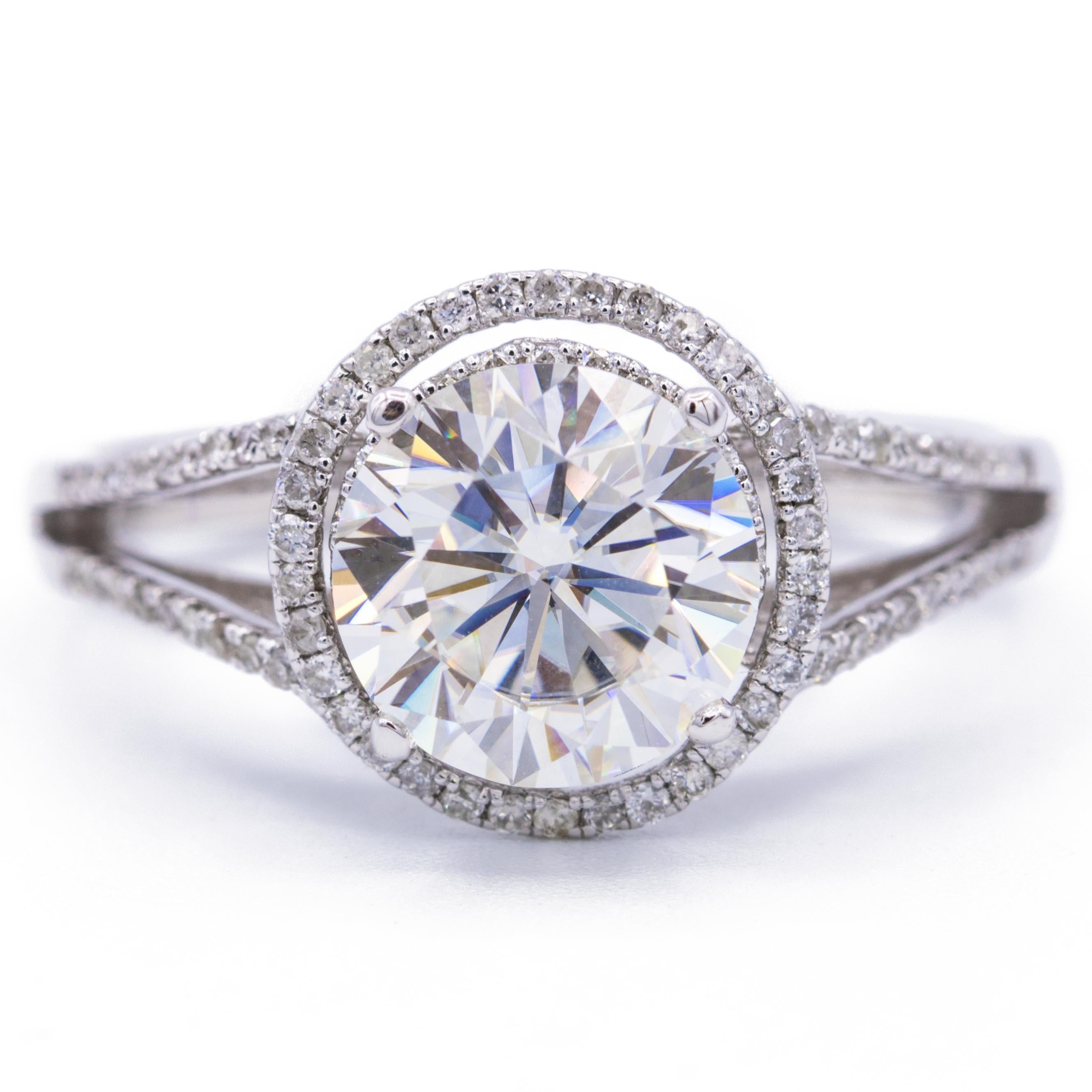 8mm Round Center 14K White Gold Filigree Split Band with MicroPave Dia ...