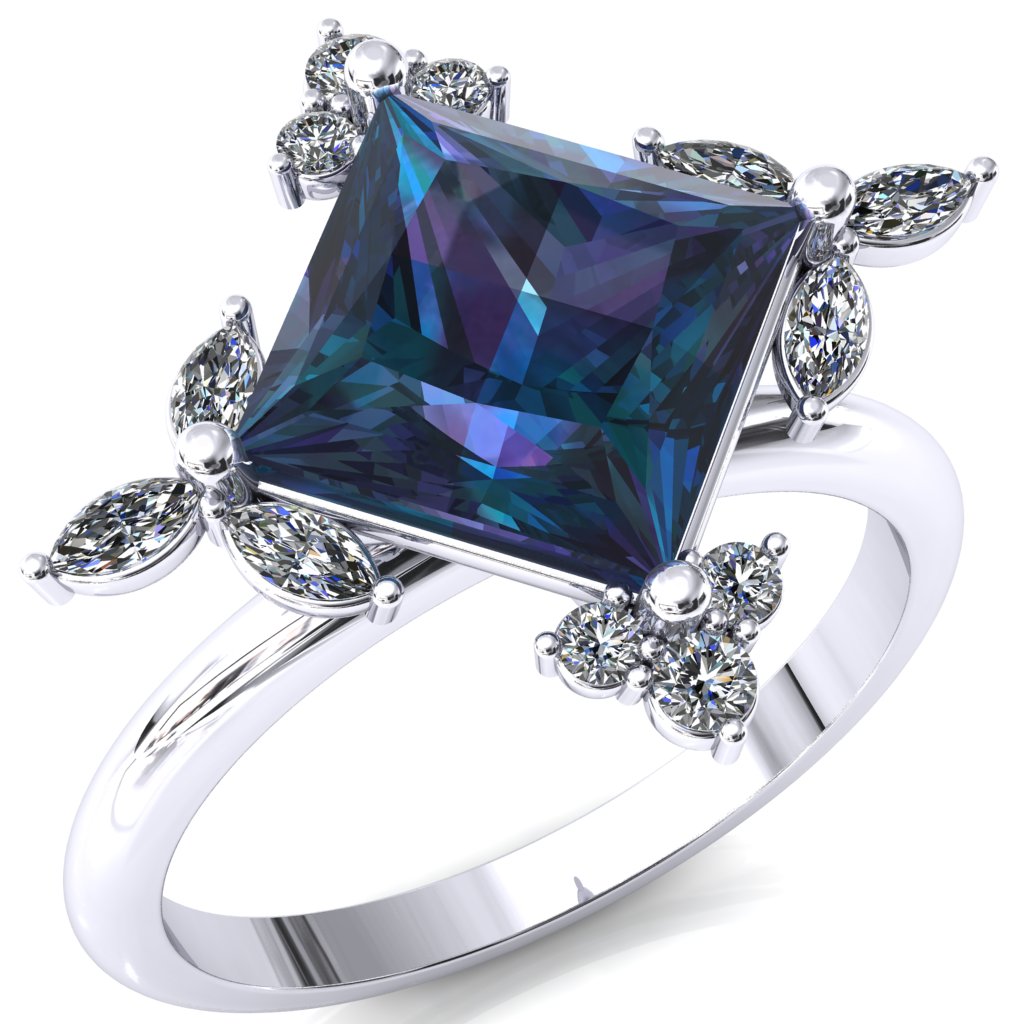 8mm Princess Center with Marquise Shaped Cluster Ring – FIRE & BRILLIANCE