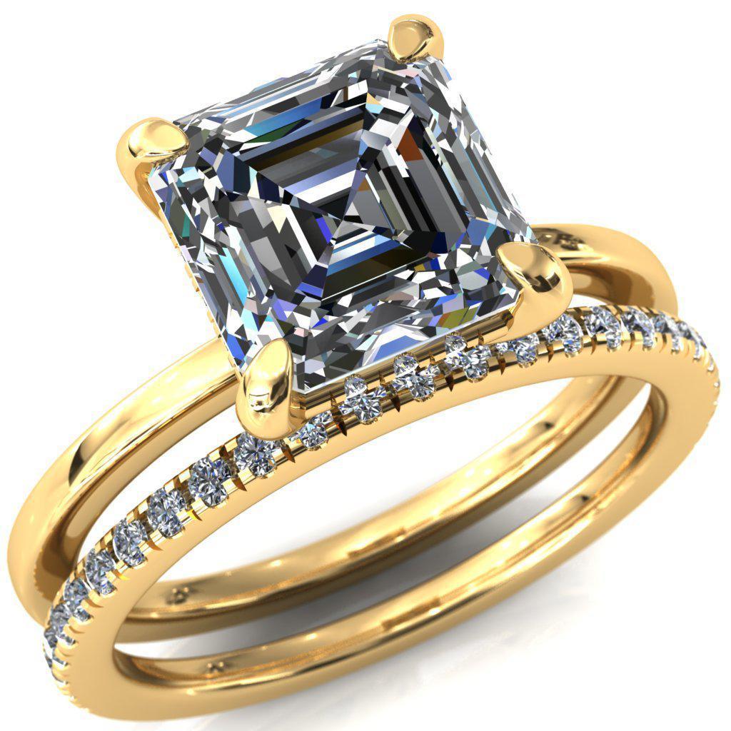 Carmeli Asscher Moissanite 4 Claw Prong Micro Pave Diamond Rail Engage ...