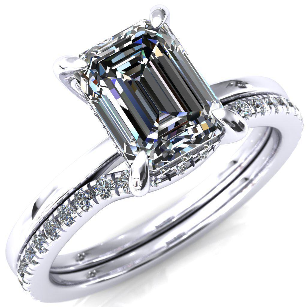 Carmeli Emerald Moissanite 4 Claw Prong Micro Pave Diamond Rail Engage ...