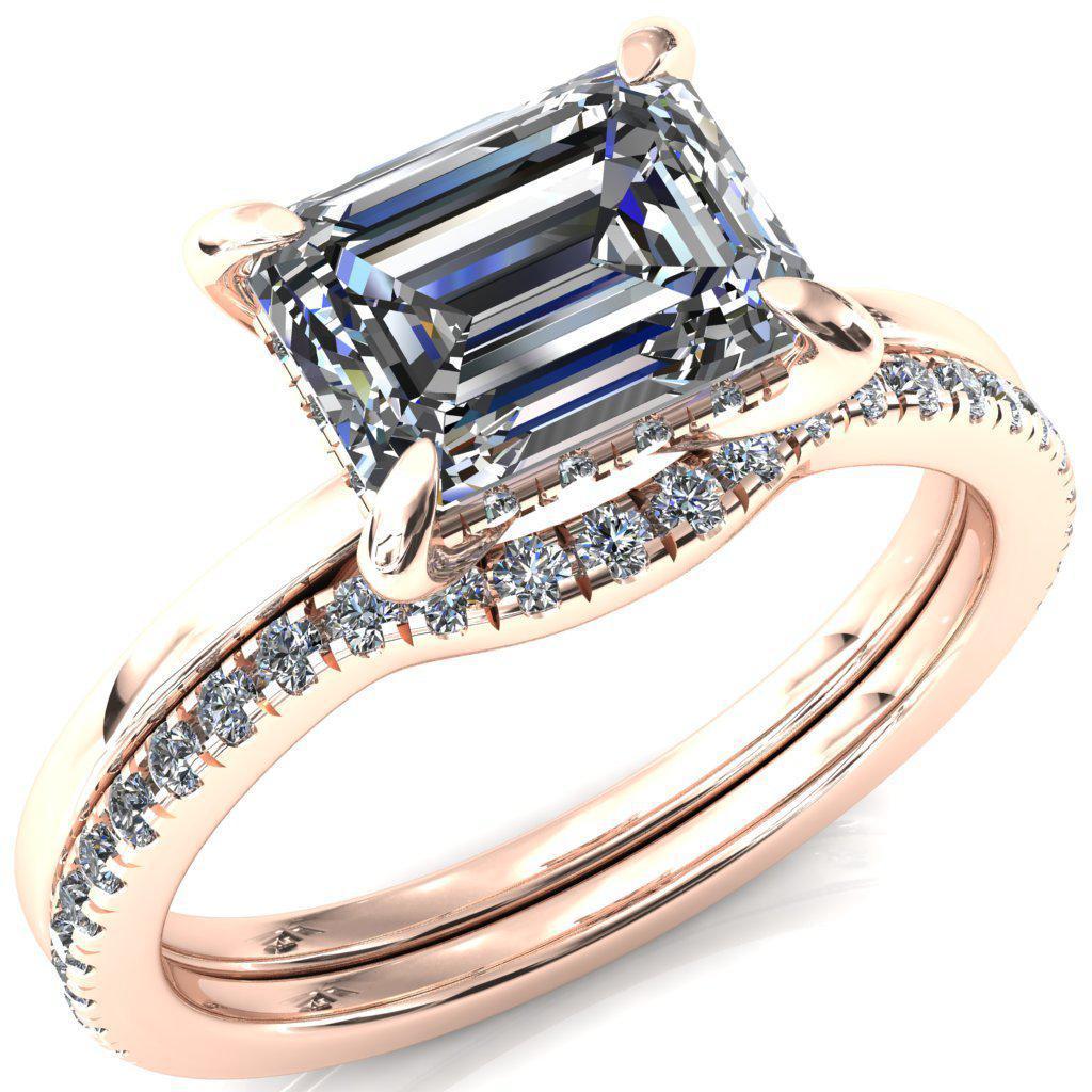 Carmeli Emerald Moissanite East-West 4 Claw Prong Micro Pave Diamond R ...