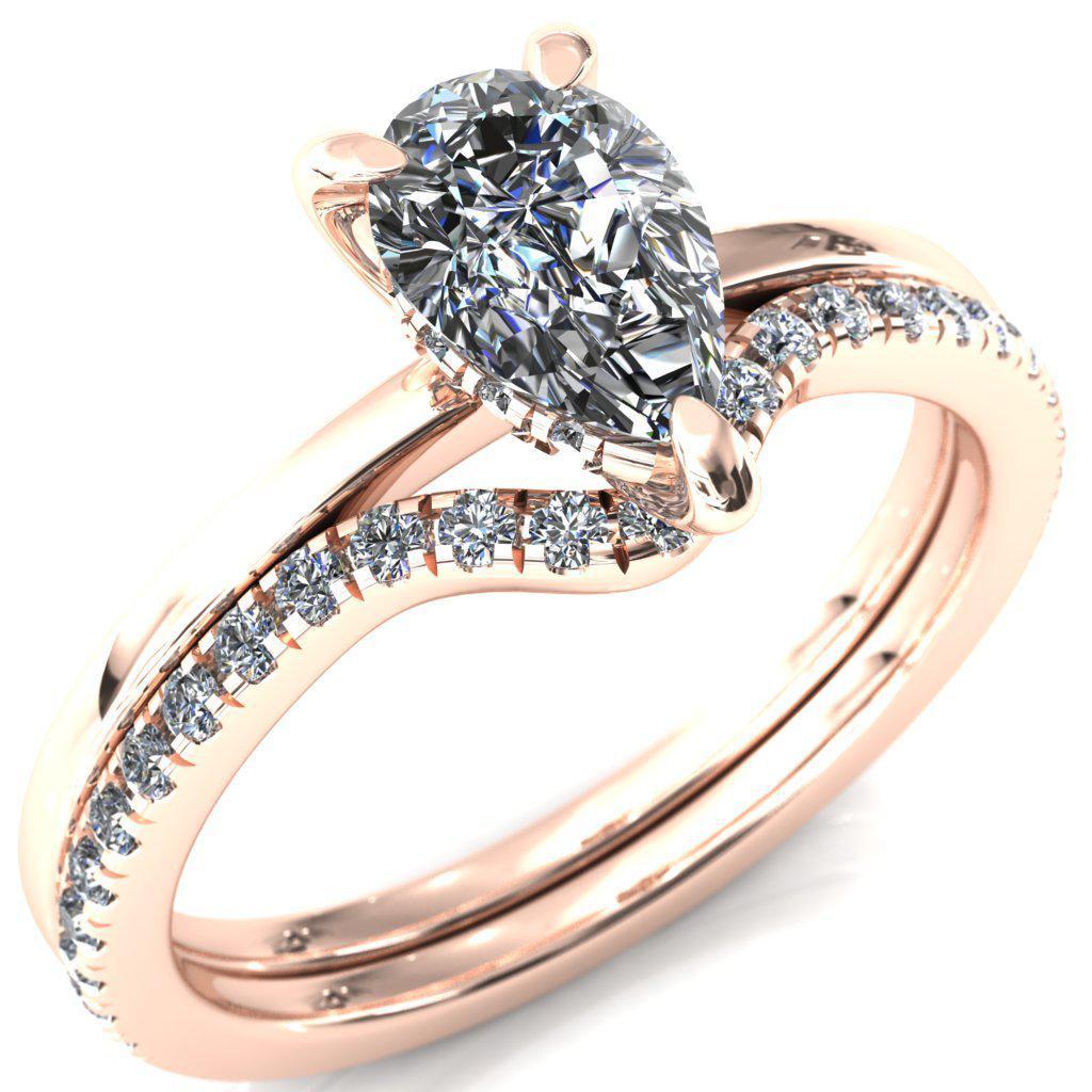 Carmeli Pear Moissanite 3 Claw Prong Micro Pave Diamond Rail Engagemen ...