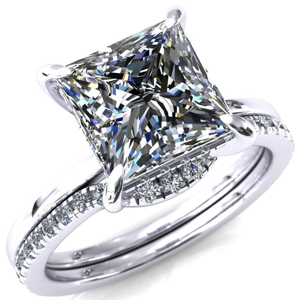 Carmeli Princess/Square Moissanite 4 Claw Prong Micro Pave Diamond Rai ...