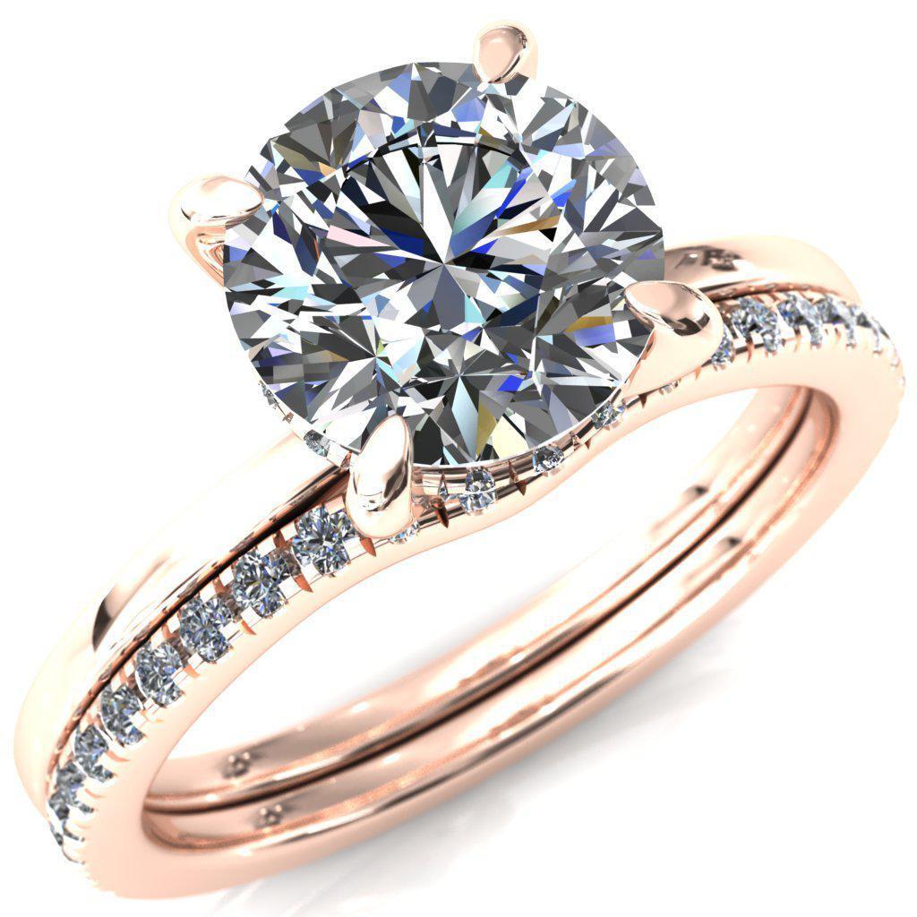 Carmeli Round Center Stone 4 Claw Prong Micro Pave Diamond Rail Engage ...