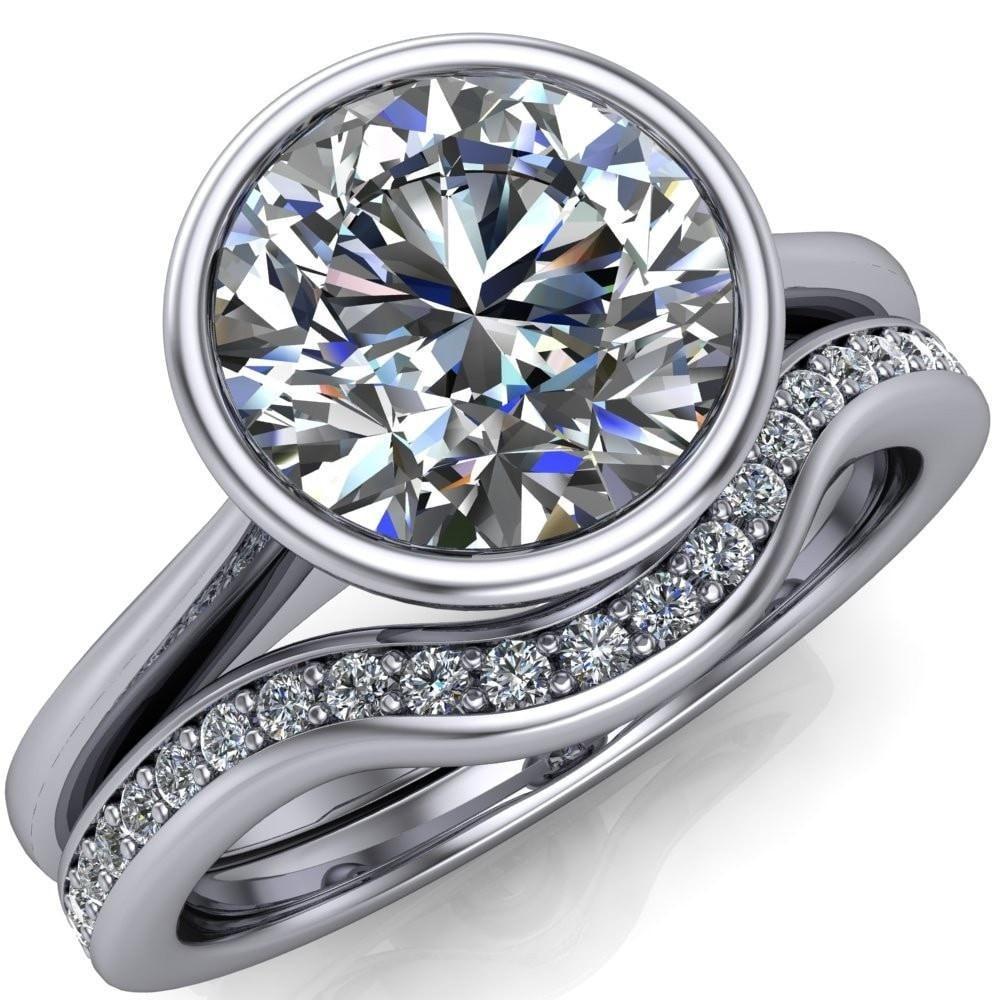 Eva Round Center Stone Full Tapered Round Bezel Pinched Solitaire Ring ...