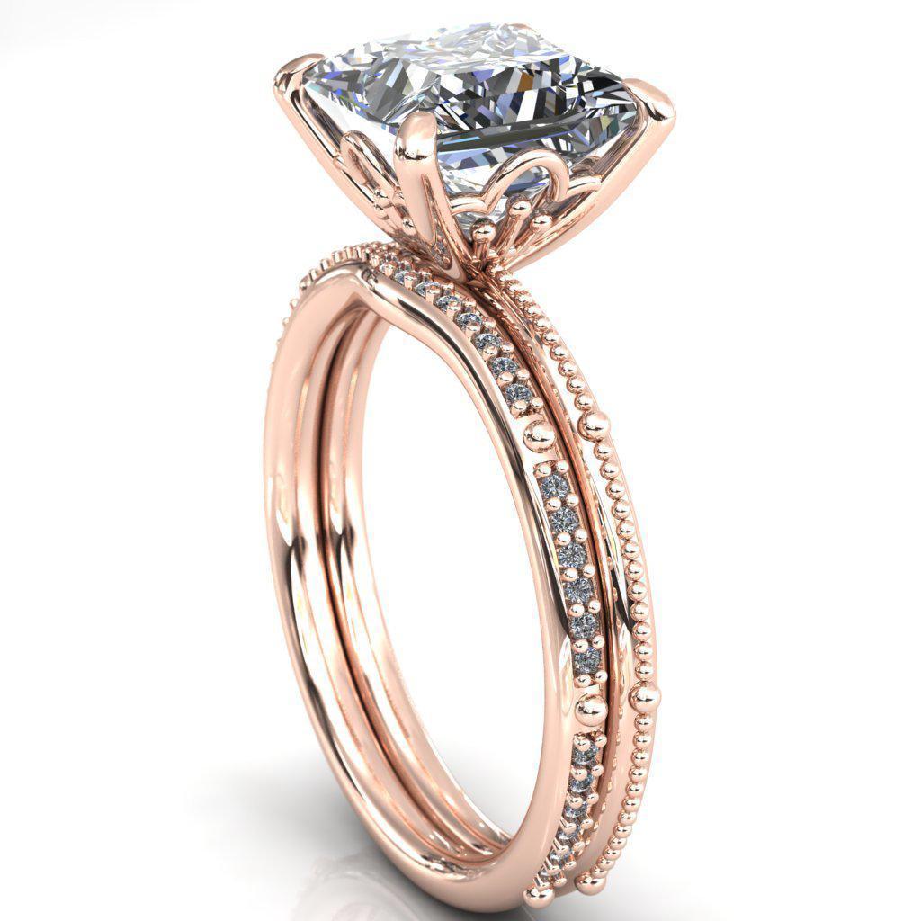 Garrard Princess Square Moissanite Plum Flower Engagement Ring 18K White Gold