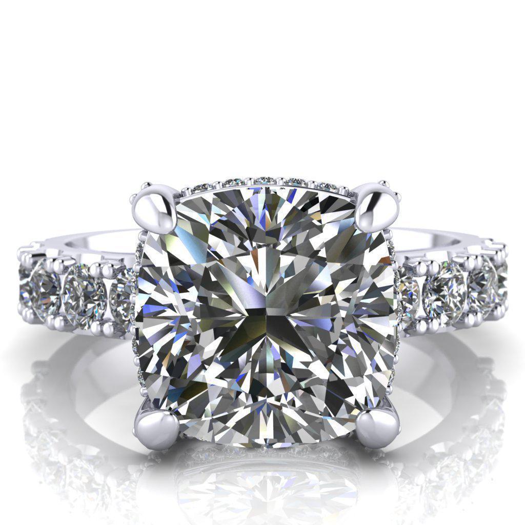 Grandeur Cushion Center Stone 4 Prong Basket and Half Eternity Fire Ring .950 Palladium