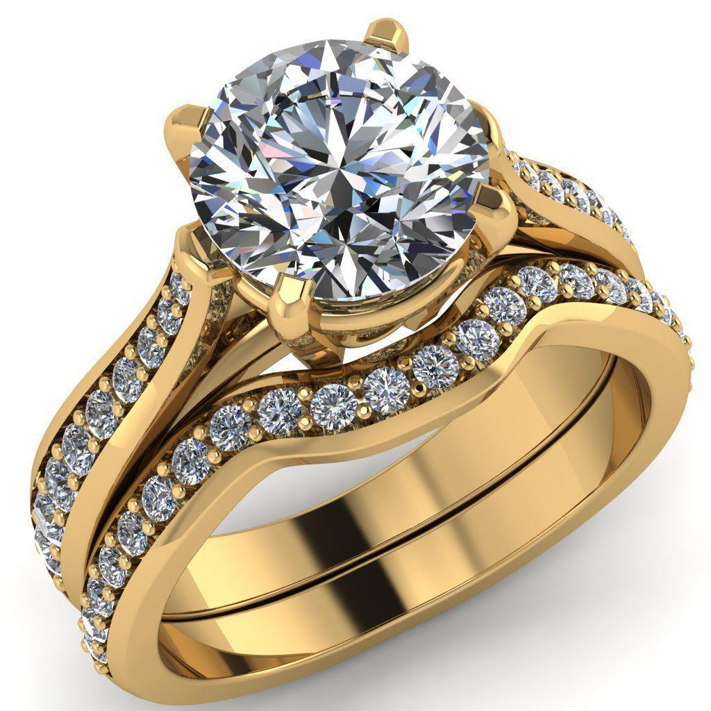 Hannah Round Moissanite Diamond Bezel Center Royal Crown and Diamond ...