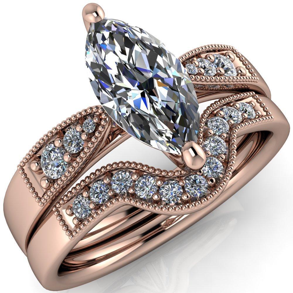 Imogen Marquise Center Stone 4 Prong Diamond Shoulder Engagement Ring ...