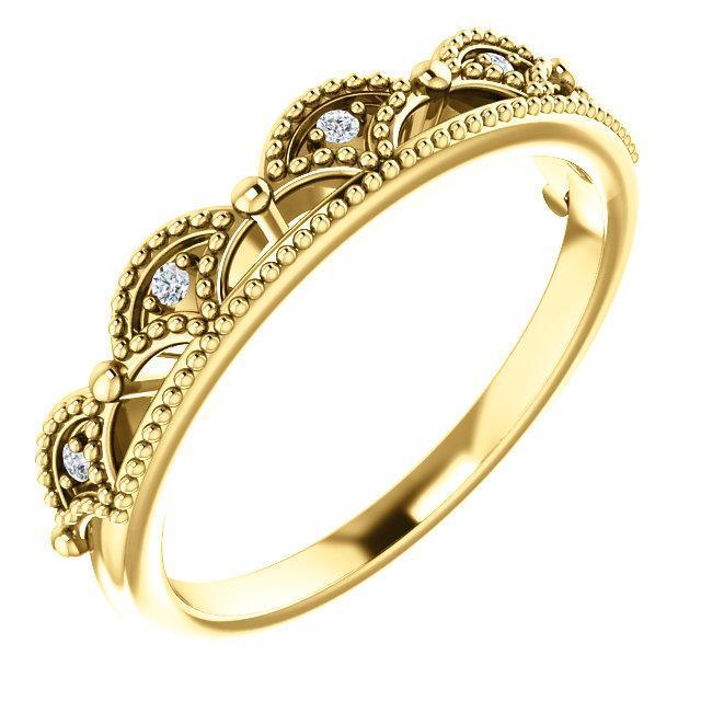 Royal Queen Diamond Milgrain Crown Band 14K Yellow Gold Natural Diamonds Def Color SI Clarity